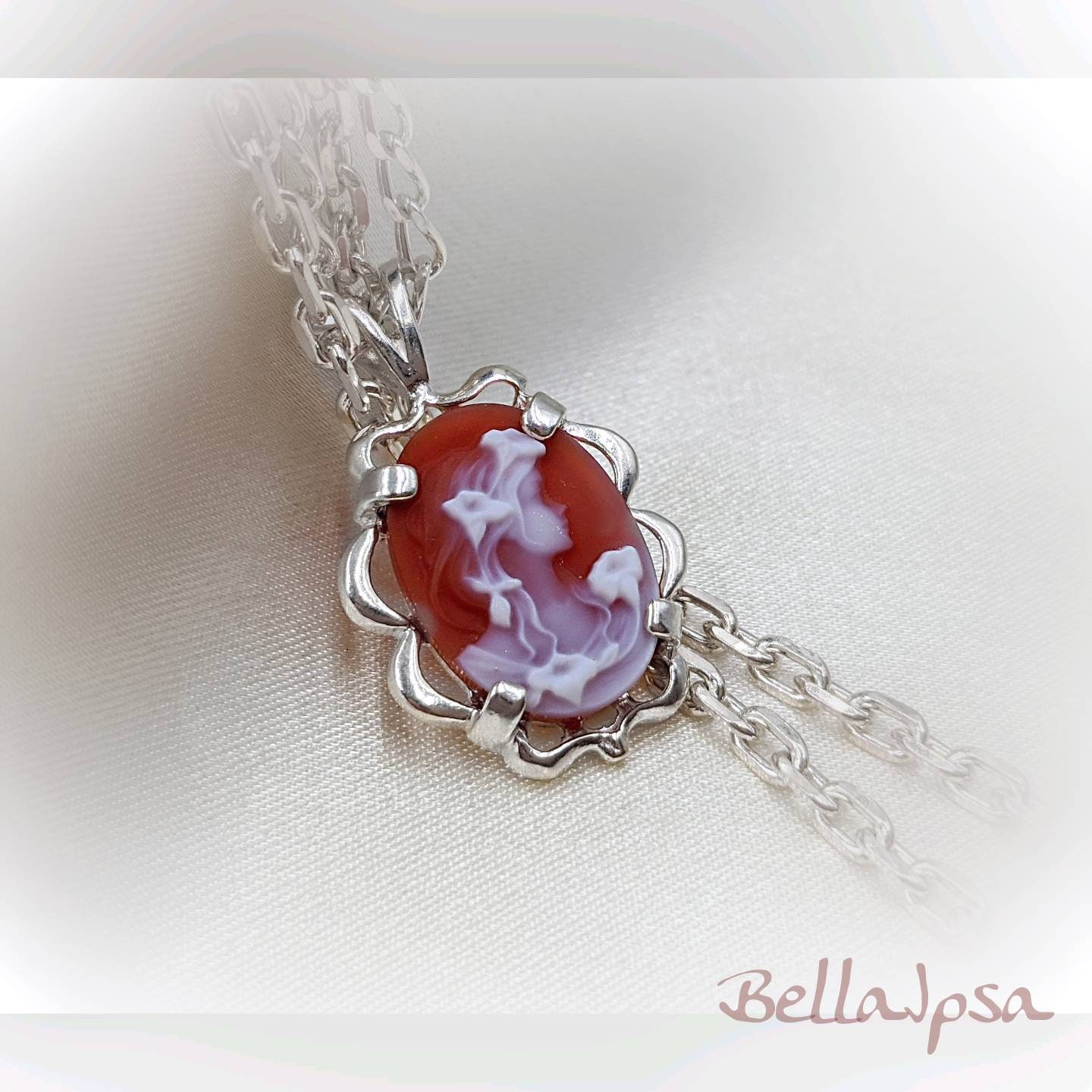 Genuine 925 Cameo Necklace; Genuine Red Agate Cameo W Layered Detail ...
