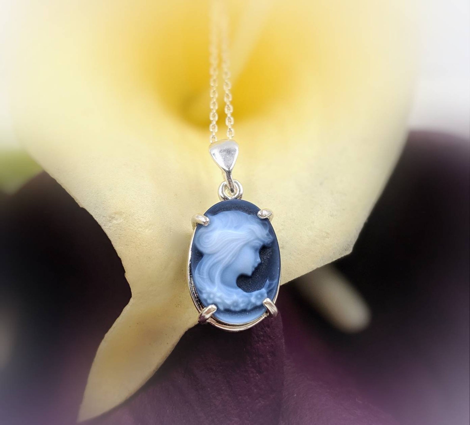 Blue Victorian Cameo Genuine Agate Cameo Necklace Blue Woman - Etsy