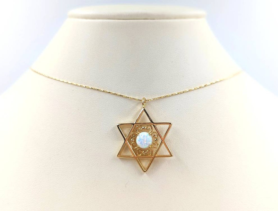 Gold Opal Star of David Necklace; 925 Star Necklace; Filigree Opal ...