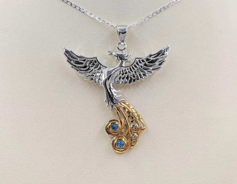 Two Tone Phoenix Rising Necklace 925 & 14K Gold Phoenix - Etsy