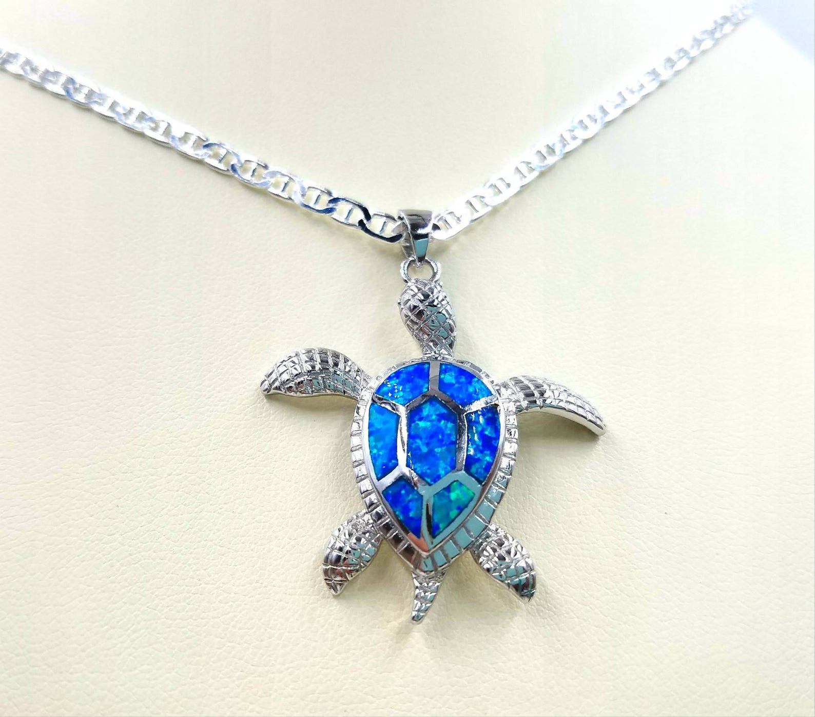 Sterling Silver Mariner Chain Necklace W Antiqued Look Blue Fire Opal ...