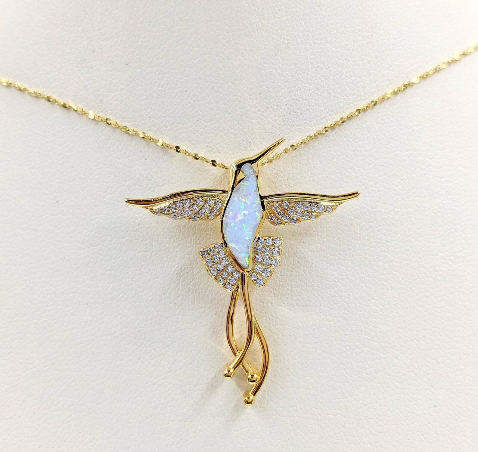Pave Gold Hummingbird Necklace; 925 Sterling Hummingbird Pendant; Gold ...