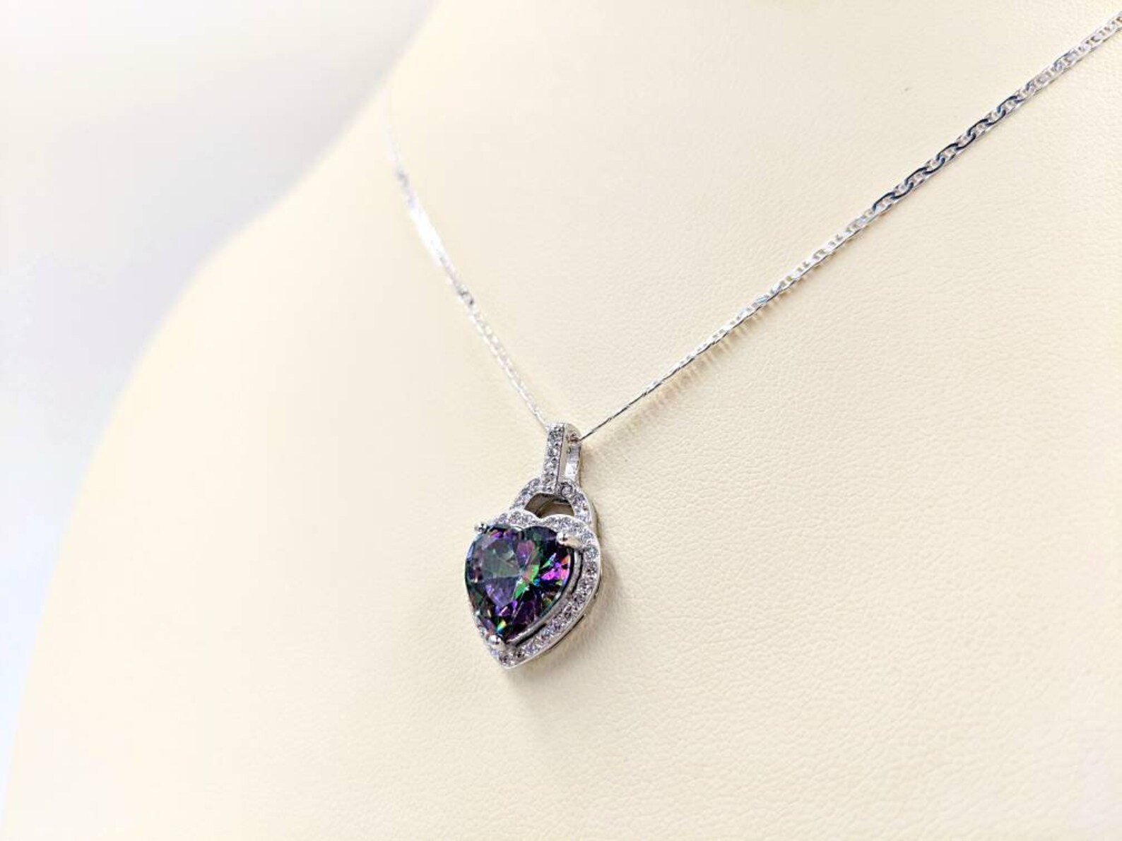 Rainbow Topaz Heart Necklace; 925 Sterling Silver Mystic Topaz Heart ...