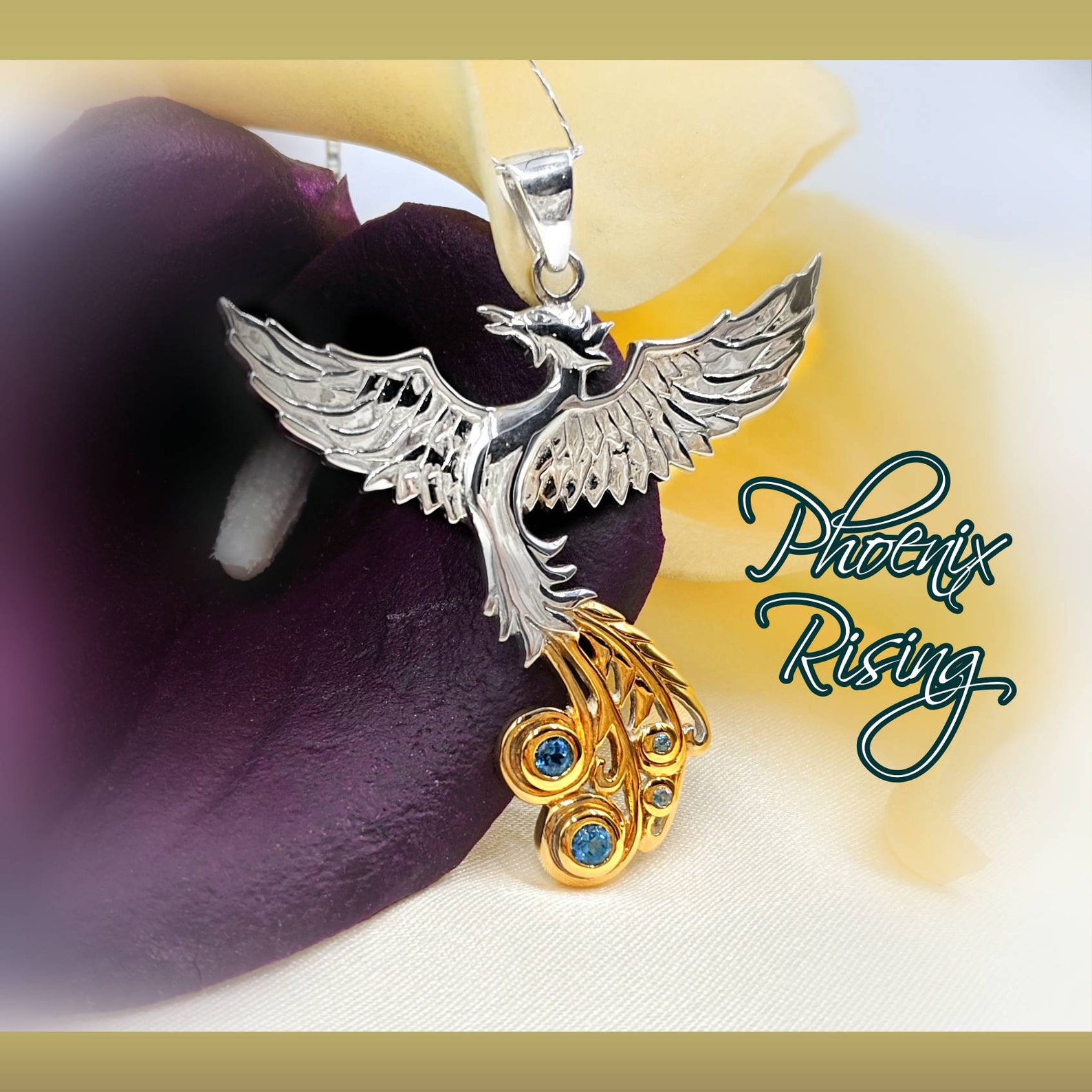 Two Tone Phoenix Rising Necklace 925 & 14K Gold Phoenix - Etsy