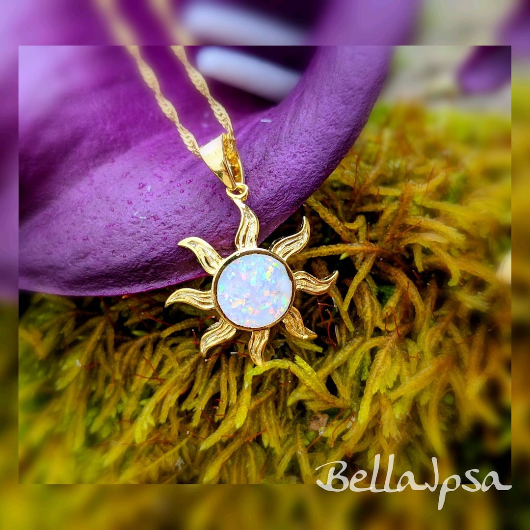 Sterling & White Opal Gold Sun Necklace; Gold Sun Necklace; Sun With ...