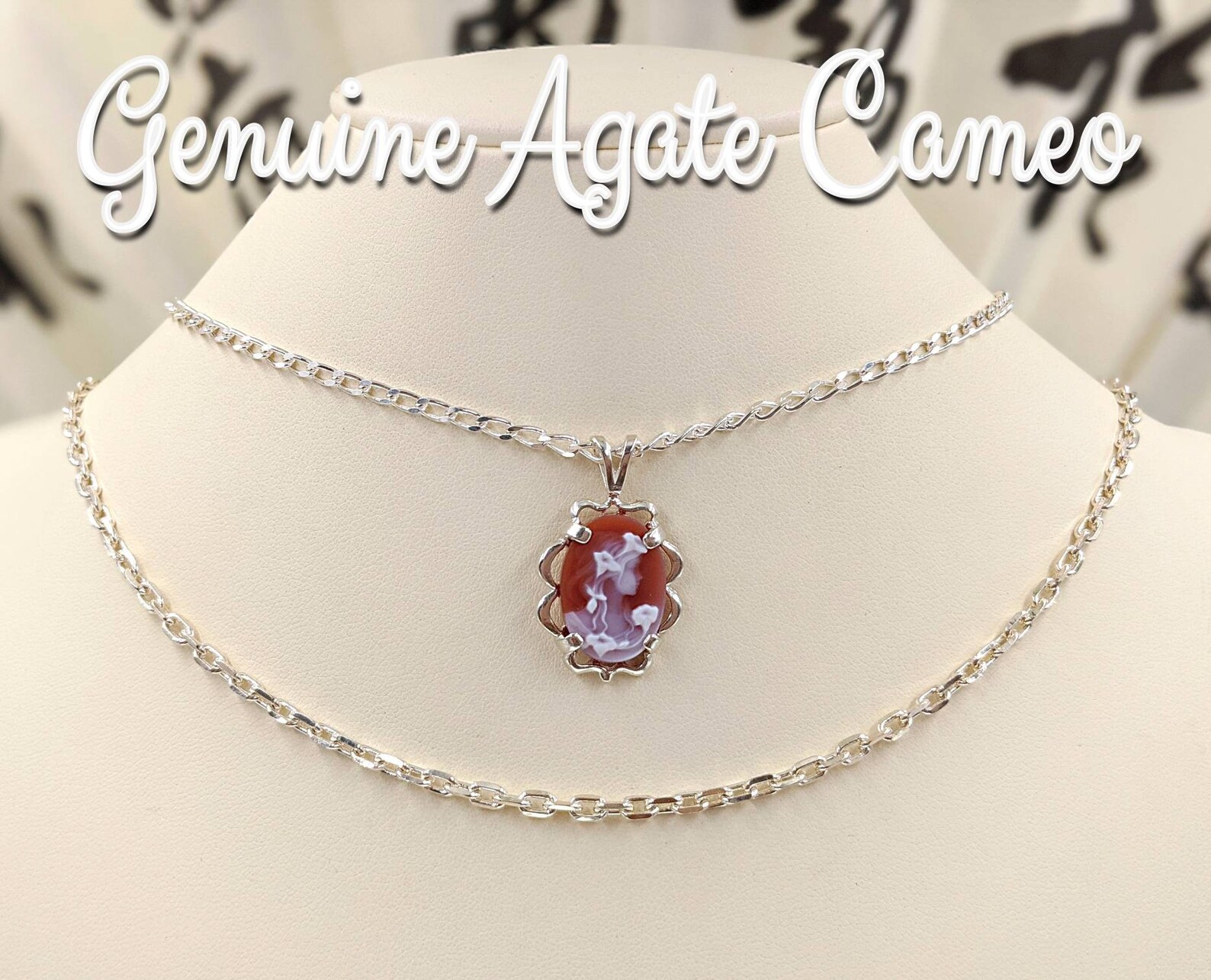 Genuine 925 Cameo Necklace; Genuine Red Agate Cameo W Layered Detail ...