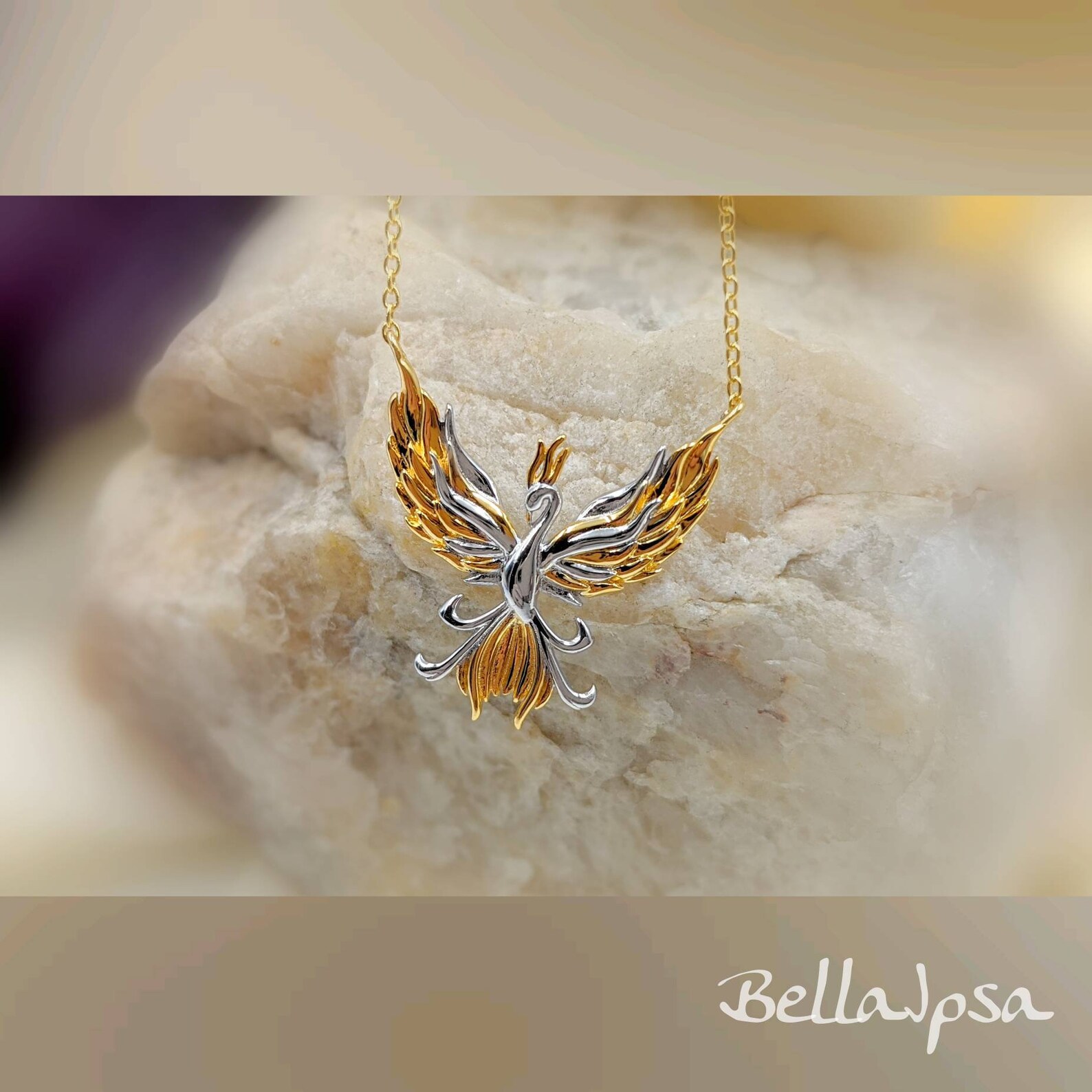 Two Tone Phoenix Rising Necklace, 925 Silver and Gold Phoenix Rising ...
