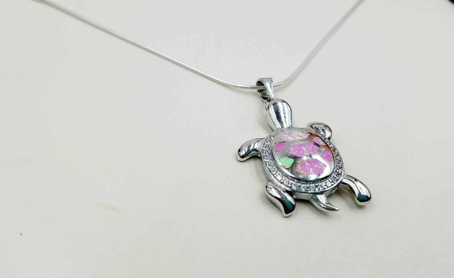 Pink Opal Turtle Necklace 925 Pink Fire Opal Sea Turtle With | Etsy