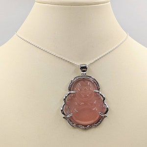Large Sterling Silver Pink Jade Buddha; 925 Buddha Necklace; Pink ...
