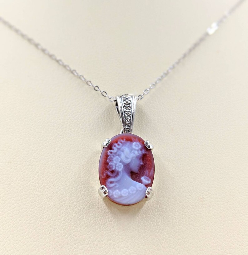Cameo Necklace; Genuine Red Agate Cameo Necklace W 925 Sterling Setting ...