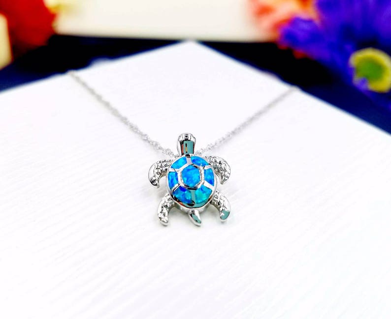 Turtle Necklace Sterling Silver Water Wave Chain Necklace W | Etsy