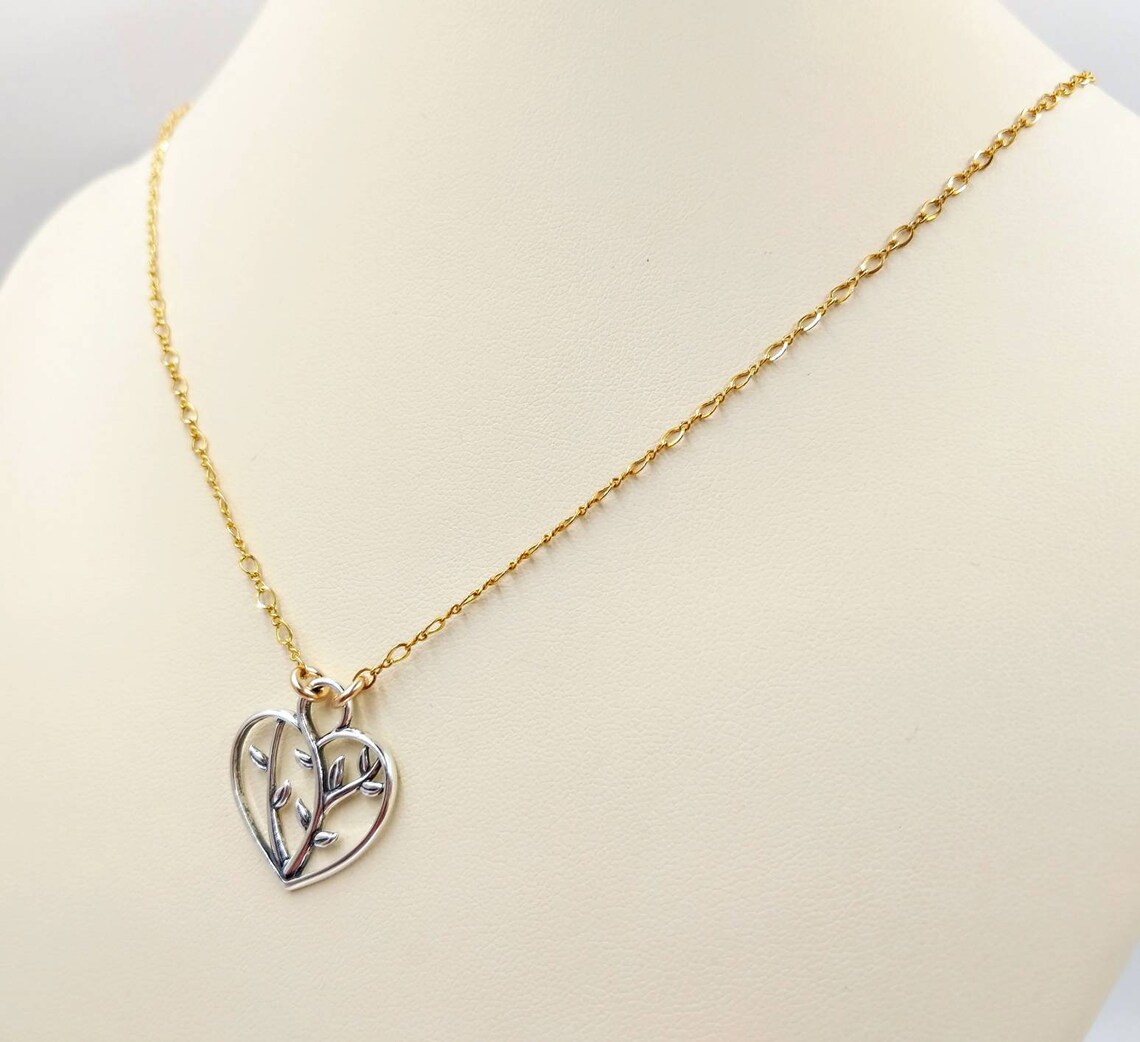 Heart & Vine Tree Two Tone Tree of Life Gold Chain Tree of - Etsy