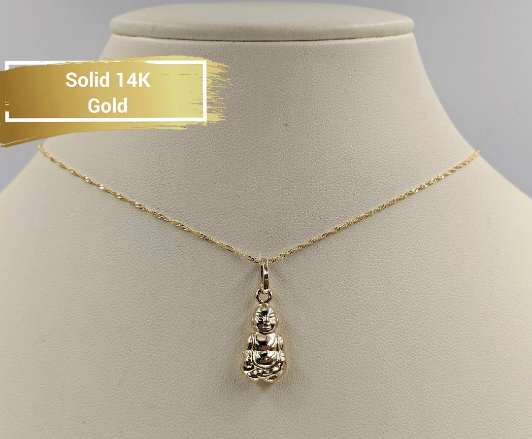 Solid 14K Gold Buddha Necklace; Solid Gold Buddha; Gold Necklace With ...