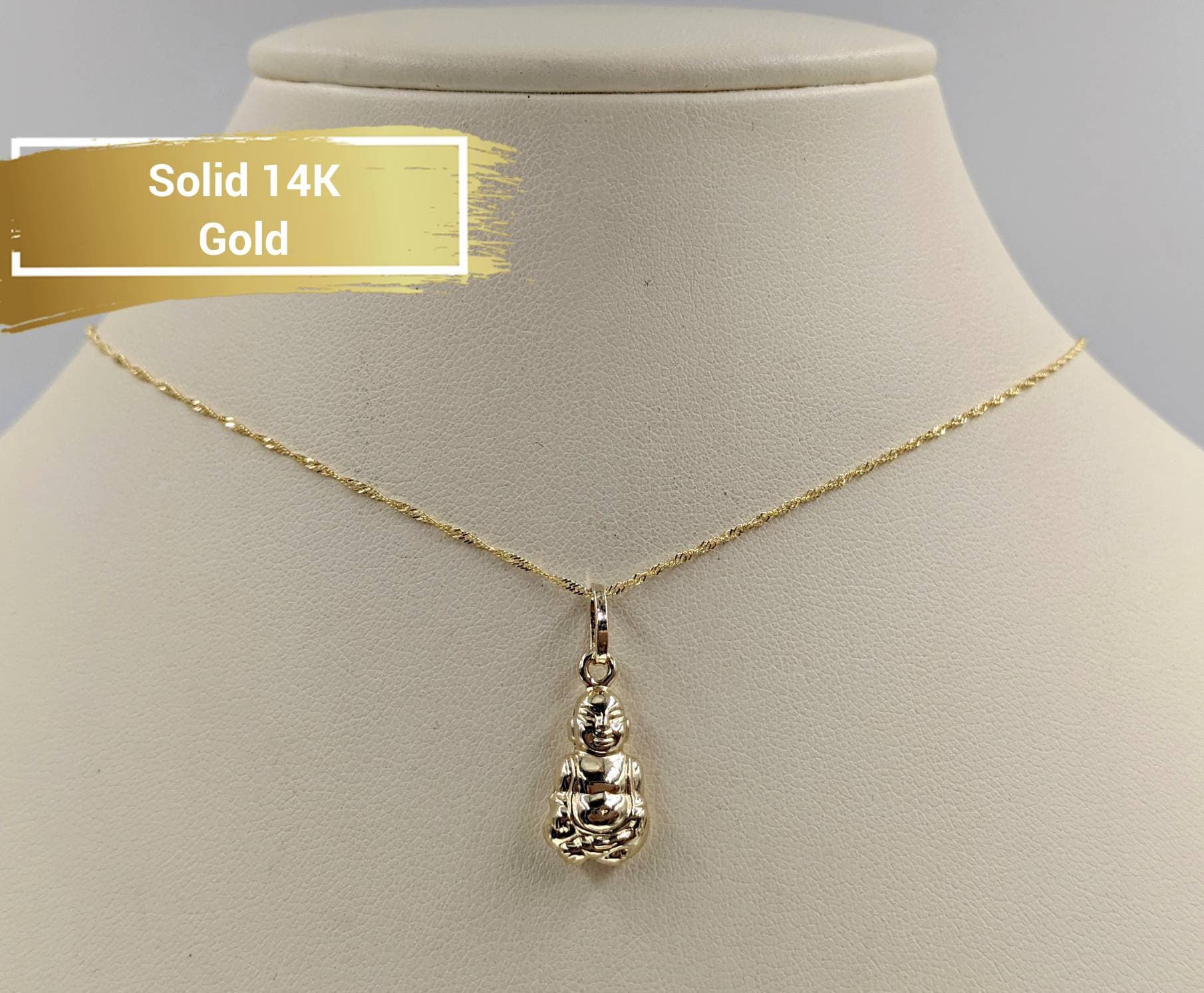 Solid 14K Gold Buddha Necklace Solid Gold Buddha Gold | Etsy