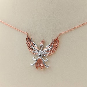 Two Tone Phoenix Rising Necklace, 925 Silver & Rose Gold Phoenix Rising; 925 Rose Bird Pendant ...