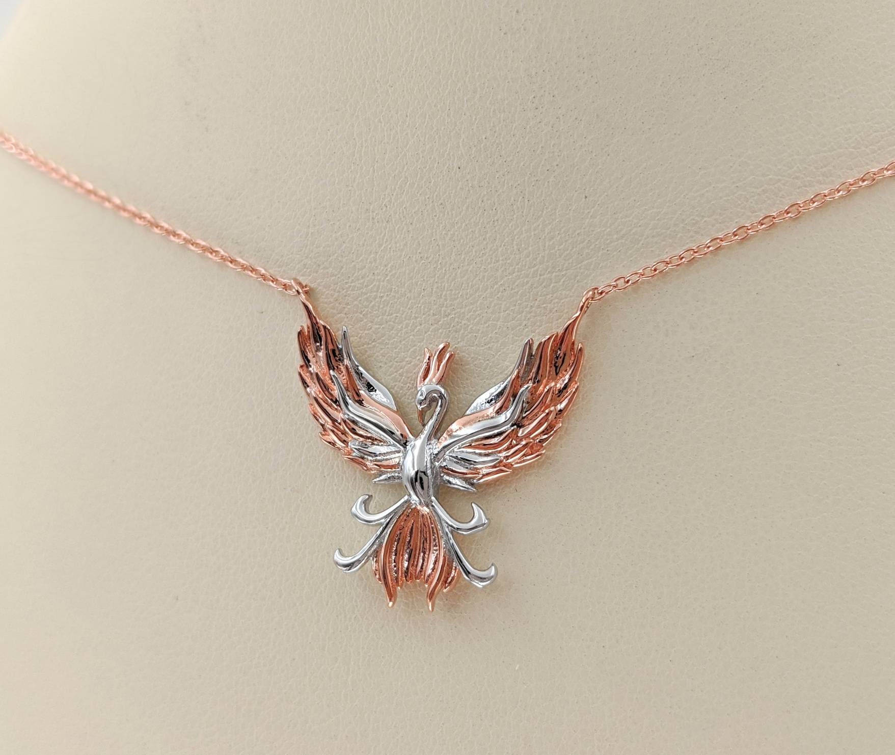 Two Tone Phoenix Rising Necklace 925 Silver & Rose Gold - Etsy