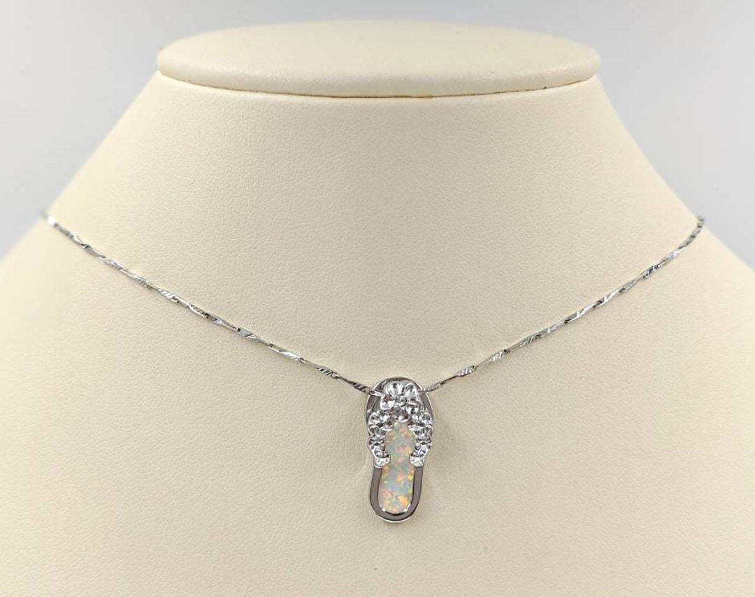 925 Silver Flip Flop Necklace; Sterling Chain Necklace W Silver Opal ...