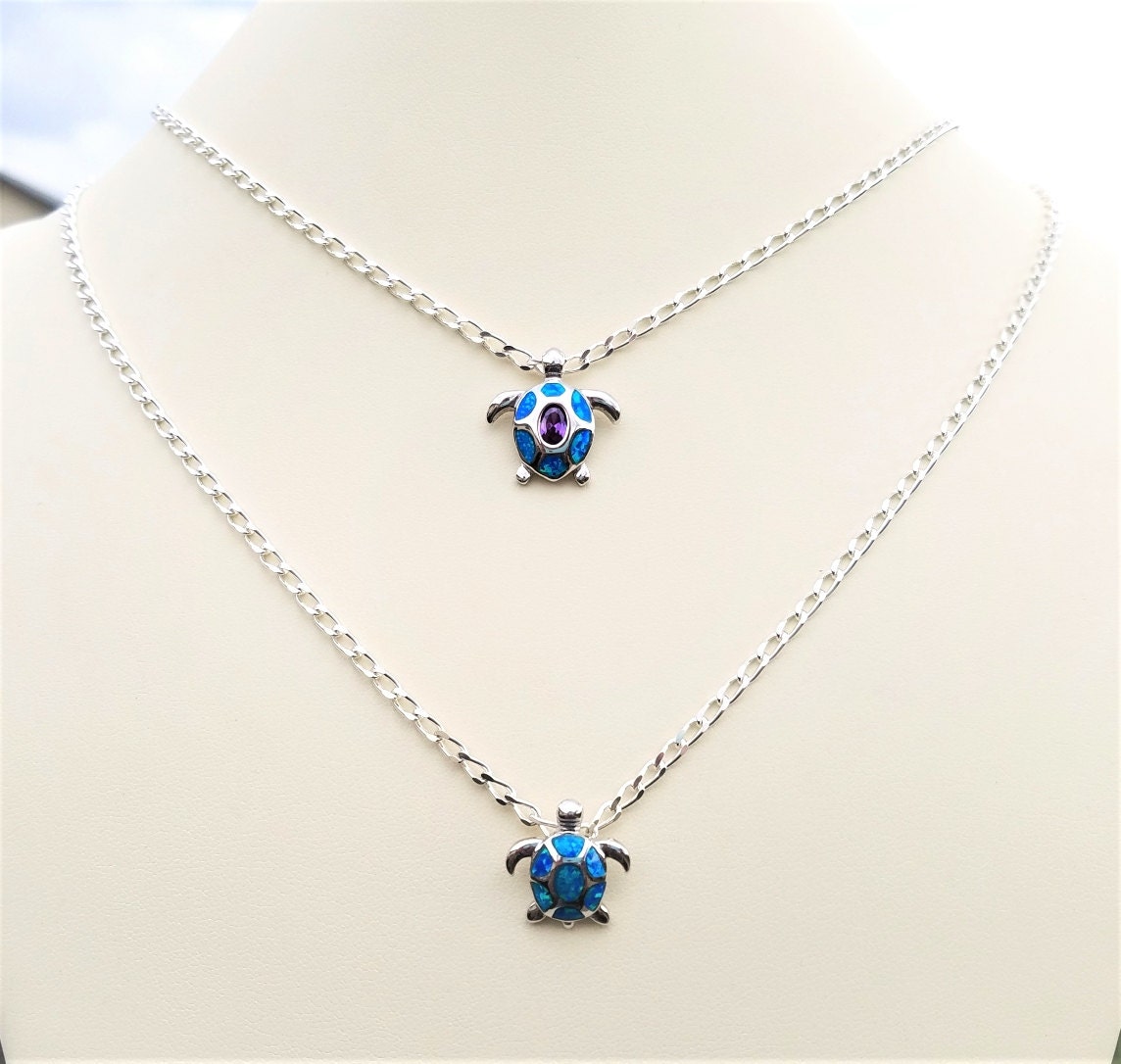 Layered Double Chain Blue Fire Opal and Purple Amethyst Sea | Etsy