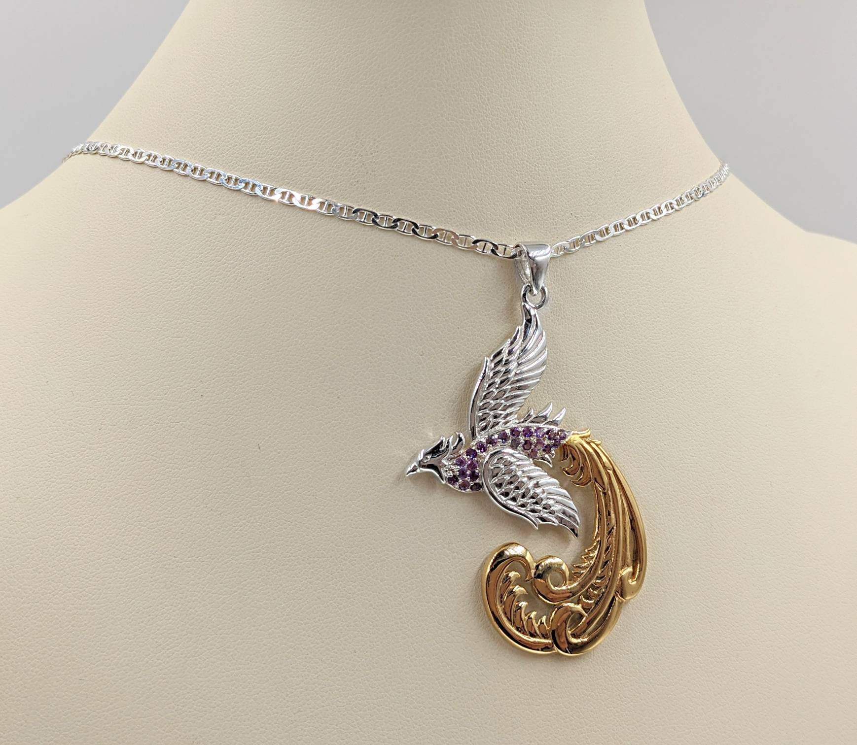 Two Tone Phoenix Rising Necklace 925 & 14K Gold Phoenix | Etsy