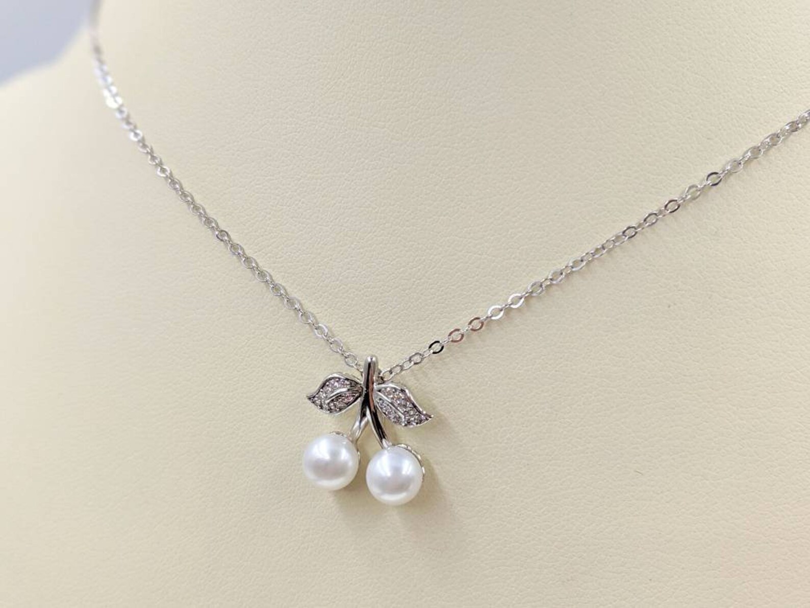 925 CZ Pave & Pearl Cherry Necklace; 925 and CZ Berry Necklace; Cherry ...