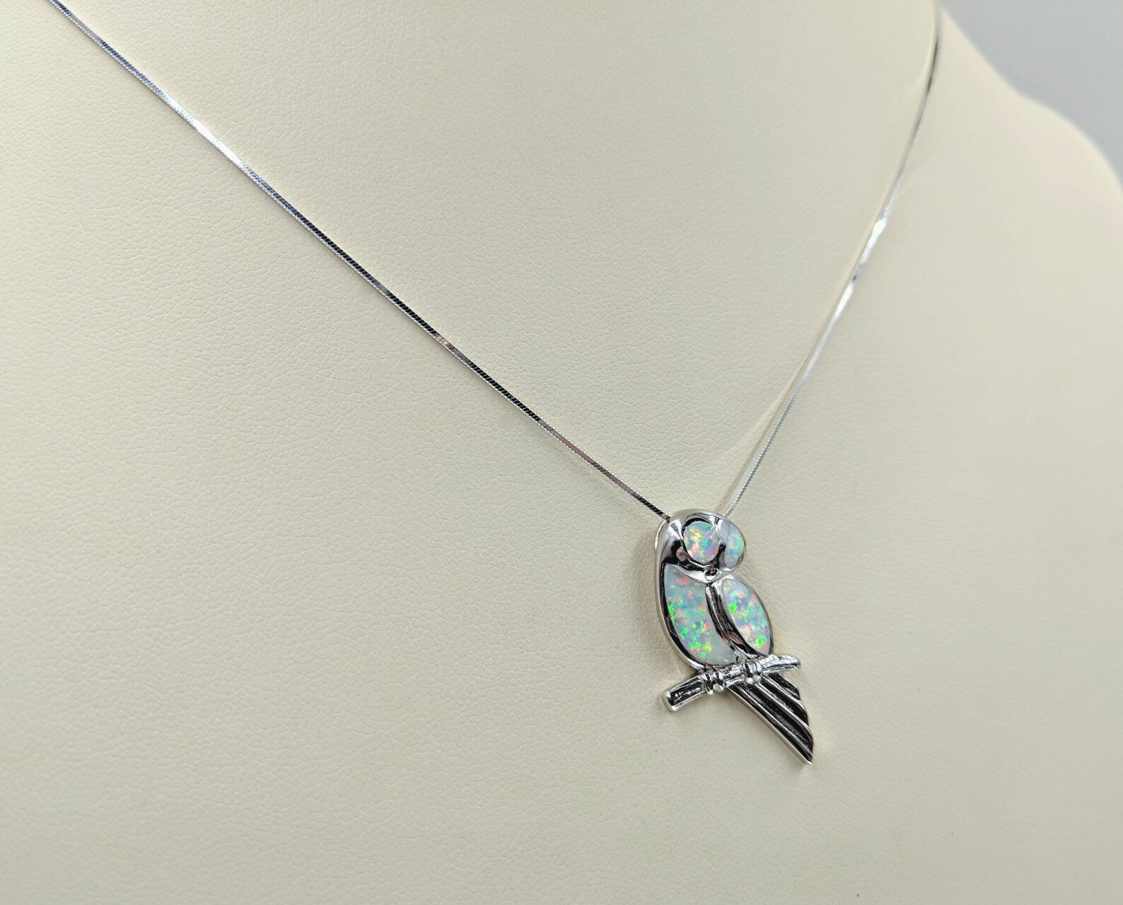 White Opal Owl Necklace 925 Sterling & Fire Opal Owl Charm on | Etsy