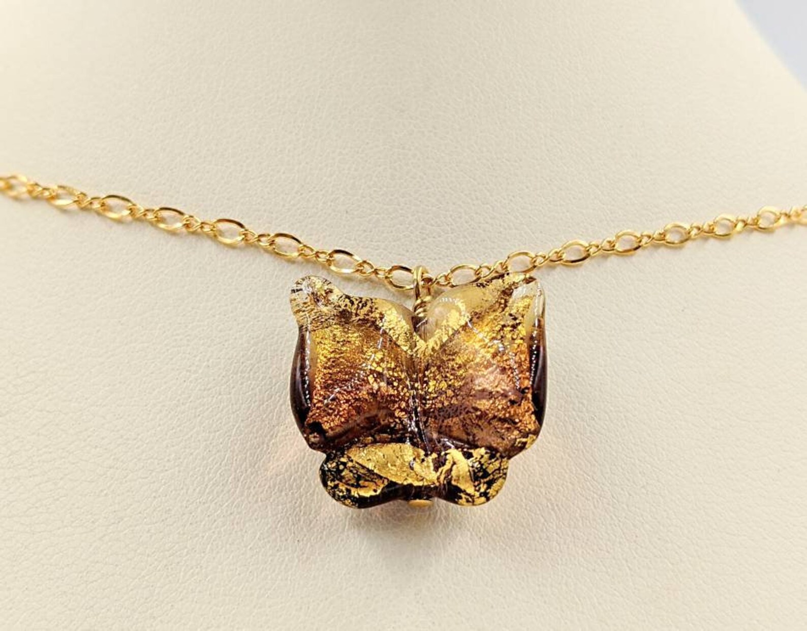 14K Gold Filled Glass Butterfly Pendant Necklace Glass and - Etsy