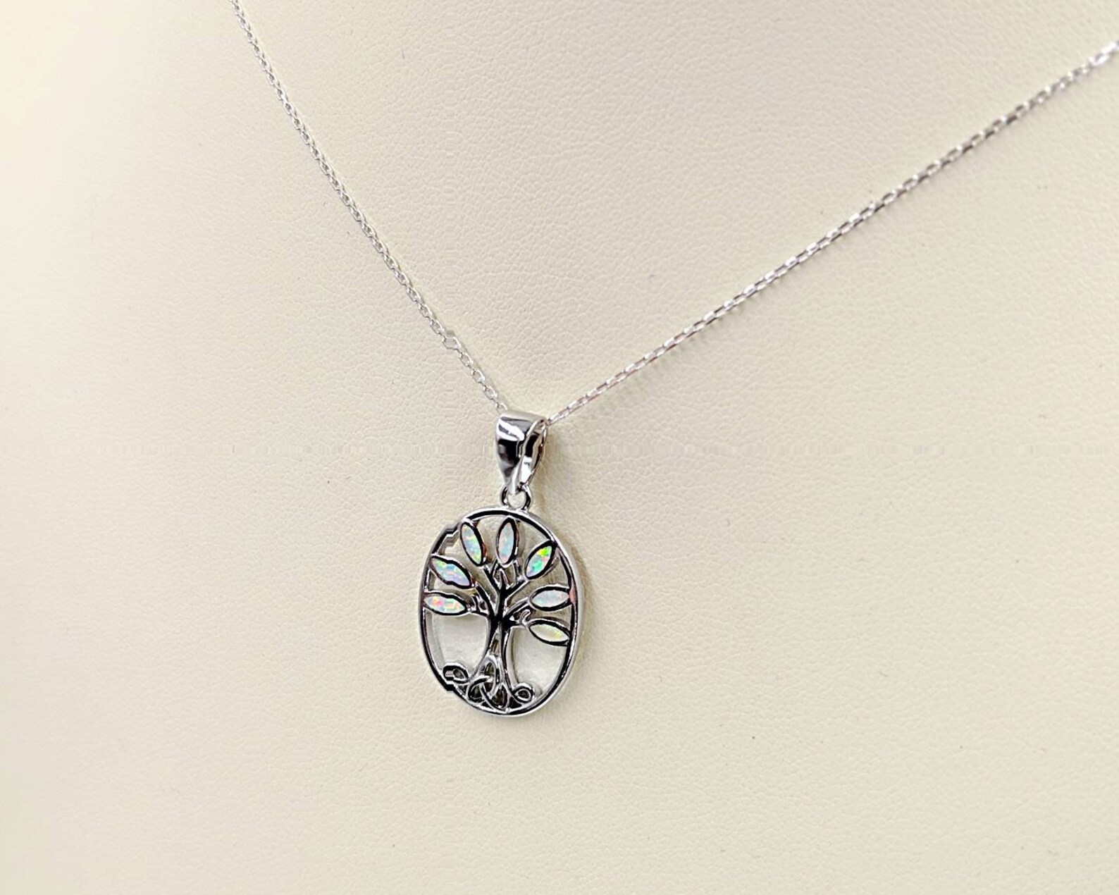 925 Sterling & Opal Tree of Life / Family Tree Necklace W White Fire ...