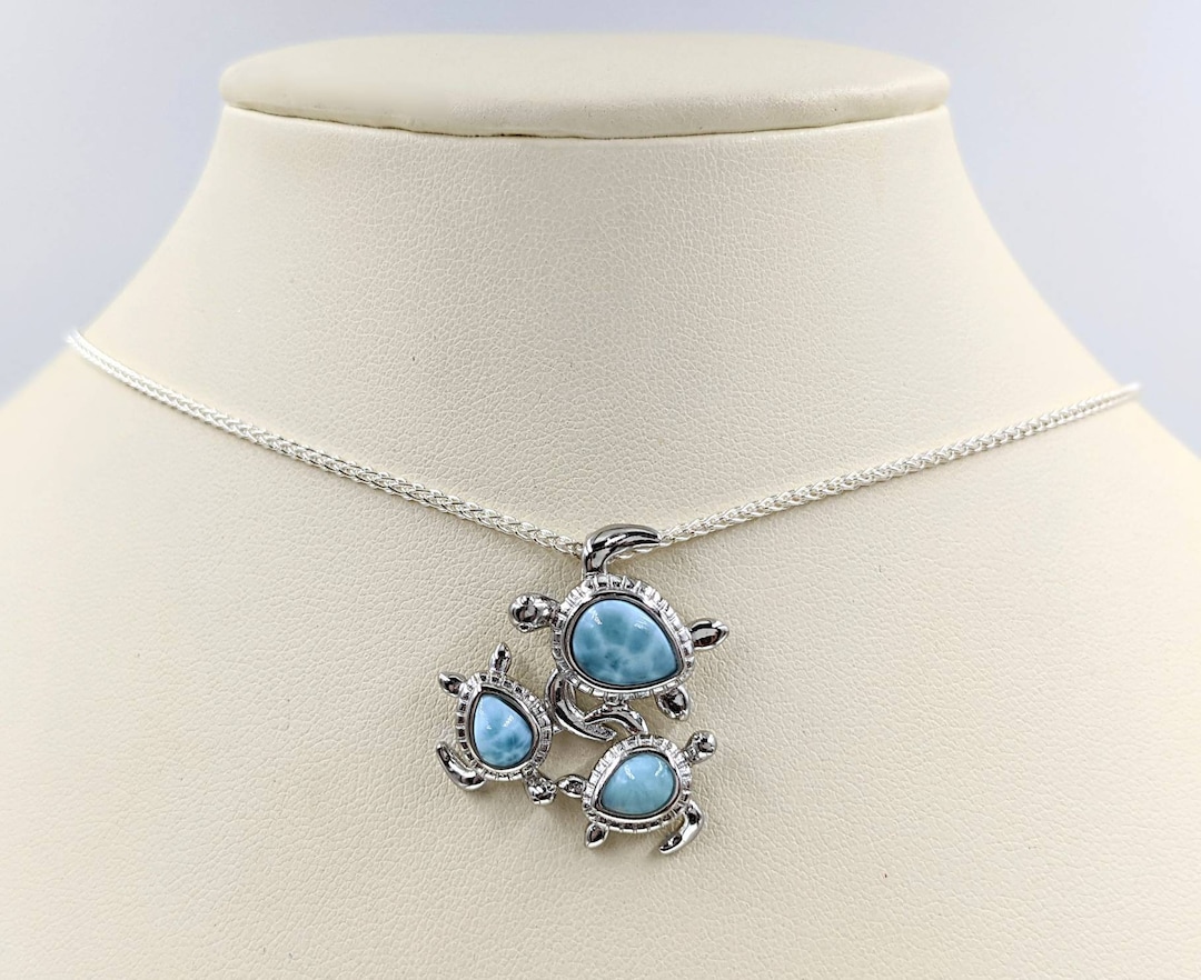 Natural Larimar Turtles; Larimar Mother and Two Babies Turtle; 925 ...