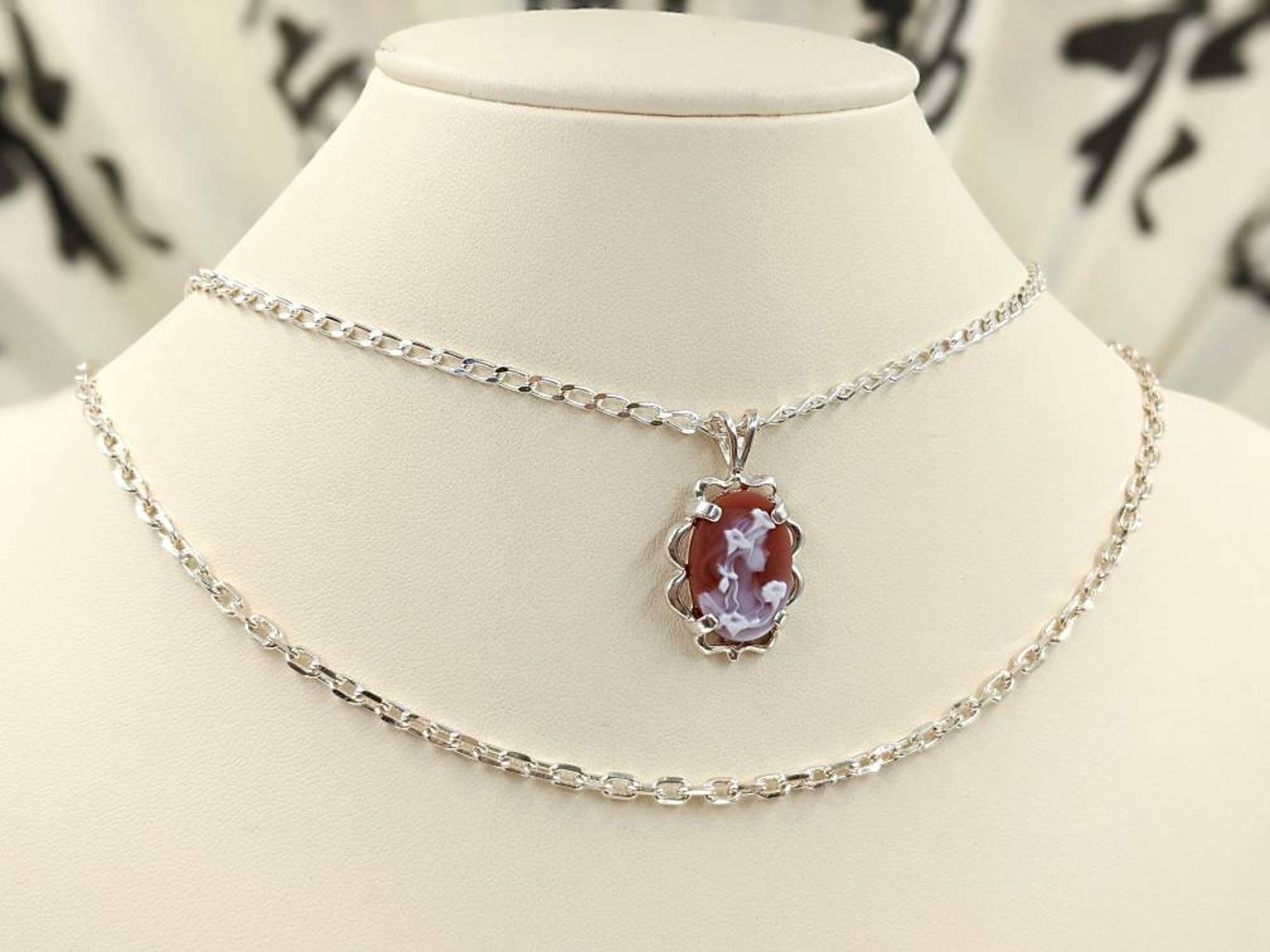 Genuine 925 Cameo Necklace; Genuine Red Agate Cameo W Layered Detail ...