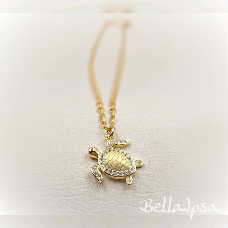 Small Yellow Gold Sea Turtle Necklace 925 and Gold Turtle | Etsy