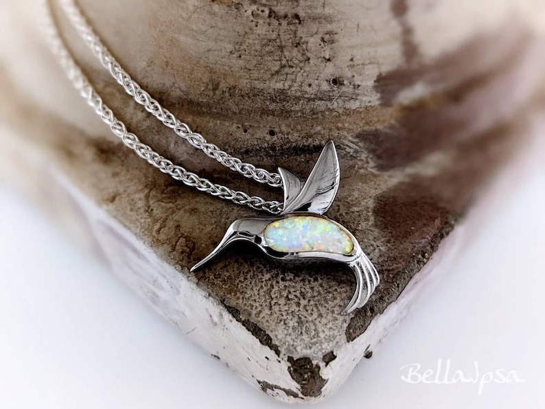 Silver & White Opal Hummingbird Necklace; 925 Sterling Hummingbird ...
