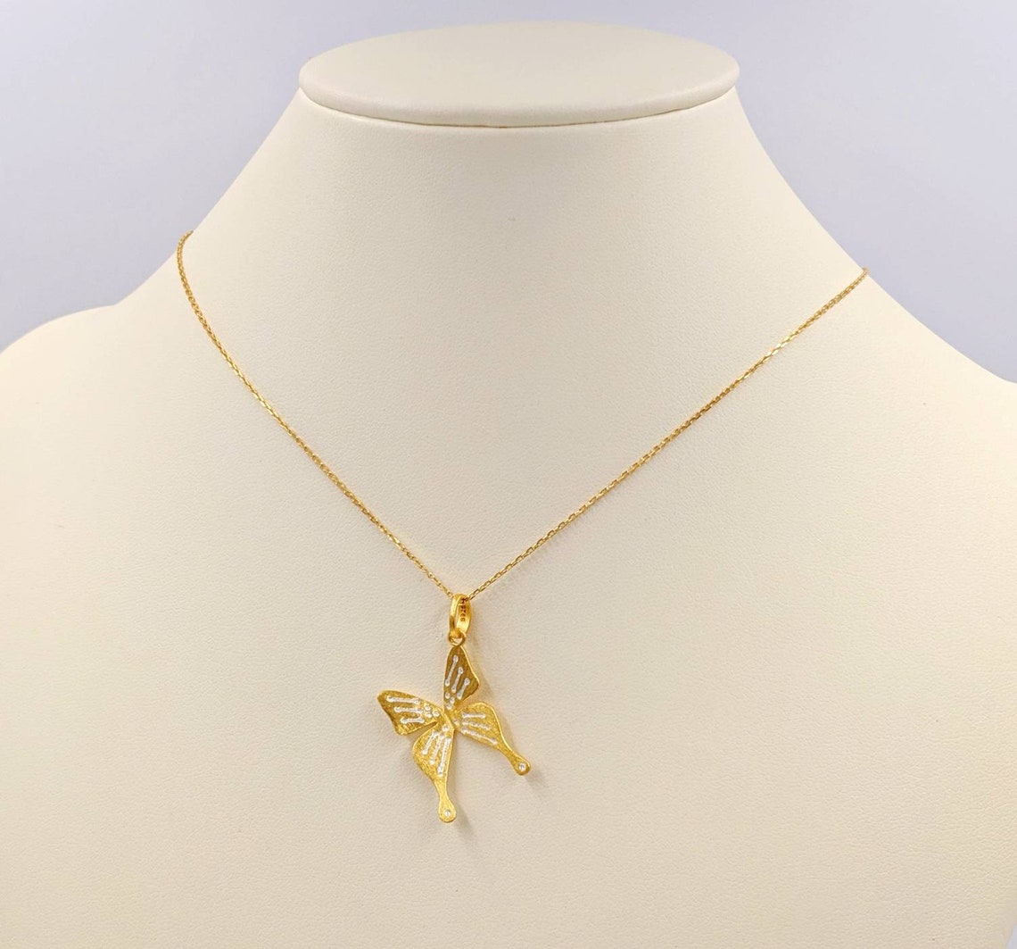 925 Gold Butterfly Necklace With Gold Butterfly & Diamond Cut Detail ...