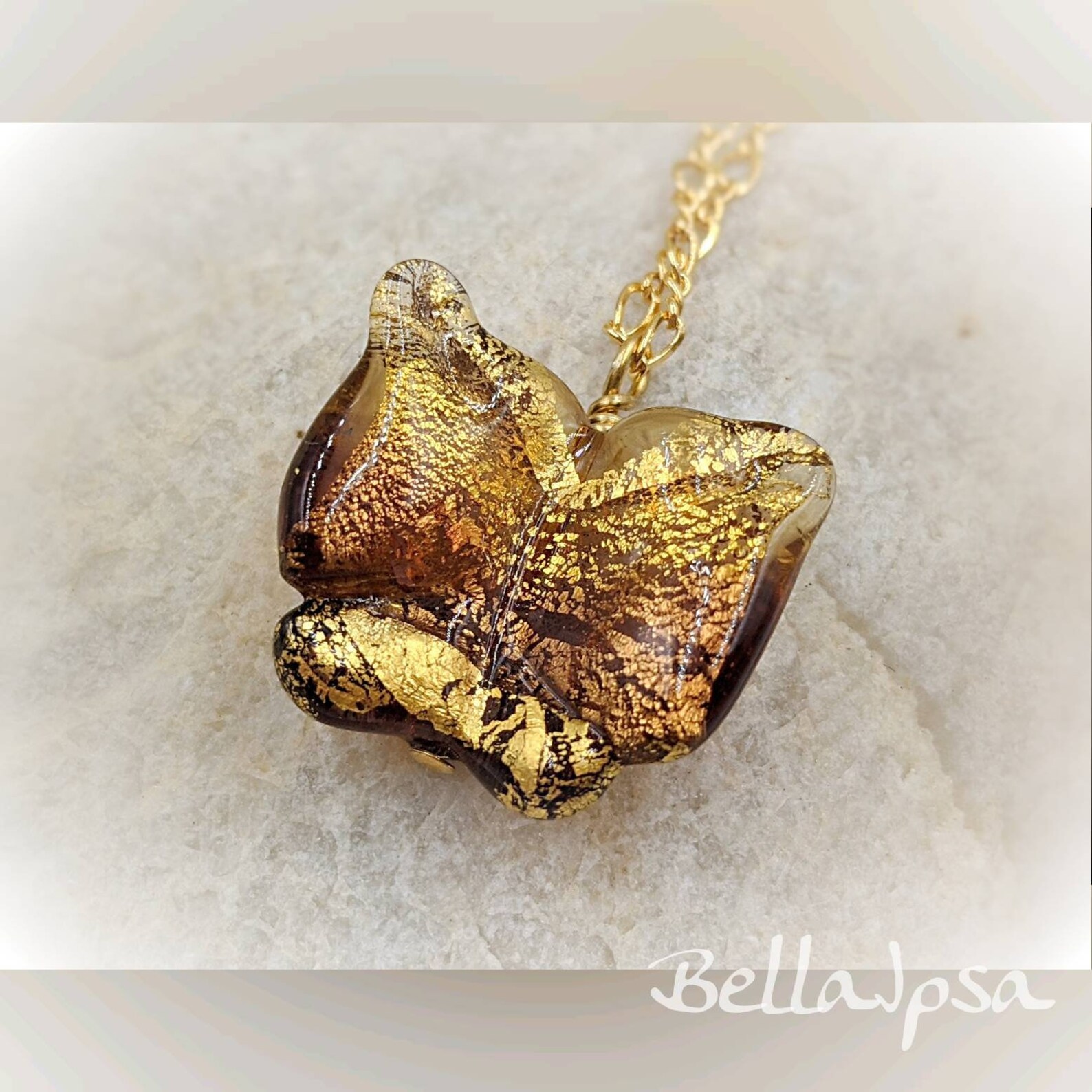 14K Gold Filled Glass Butterfly Pendant Necklace Glass and - Etsy
