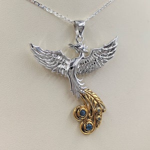 Two Tone Phoenix Rising Necklace 925 & 14K Gold Phoenix - Etsy
