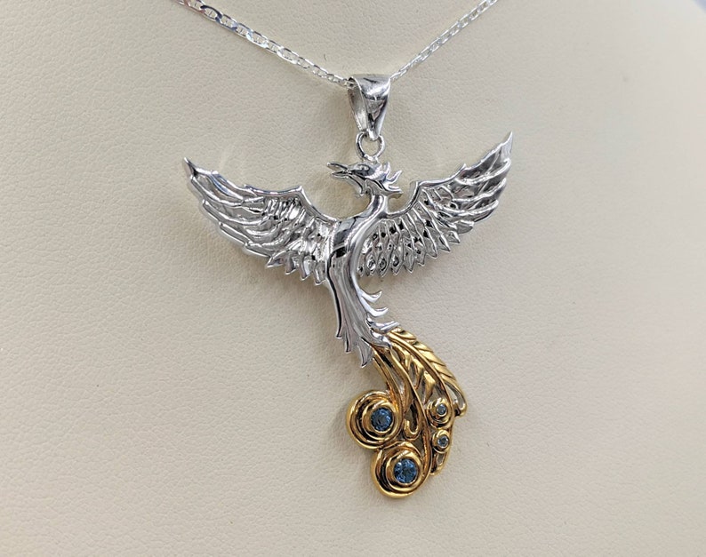 Two Tone Phoenix Rising Necklace 925 & 14K Gold Phoenix - Etsy