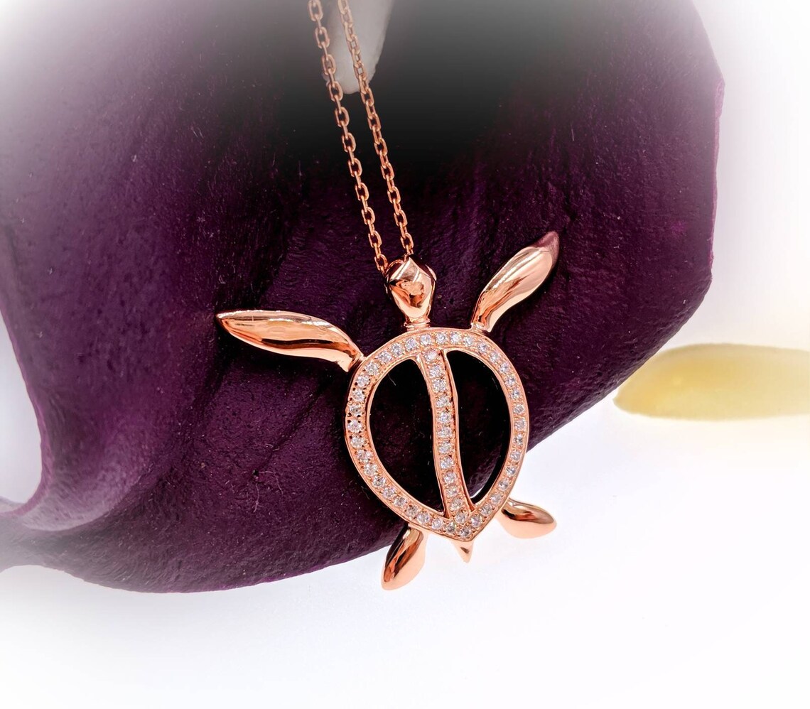 Rose Gold Sea Turtle Necklace 925 Sterling & Rose Turtle 925 | Etsy