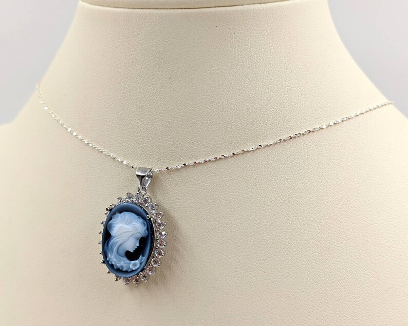 Pave Blue Agate Cameo Necklace Classic Victorian Cameo | Etsy