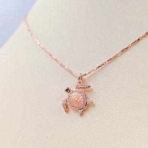 Rose Gold Sea Turtle Necklace; 925 Sterling & Rose Turtle, 925 Rose ...