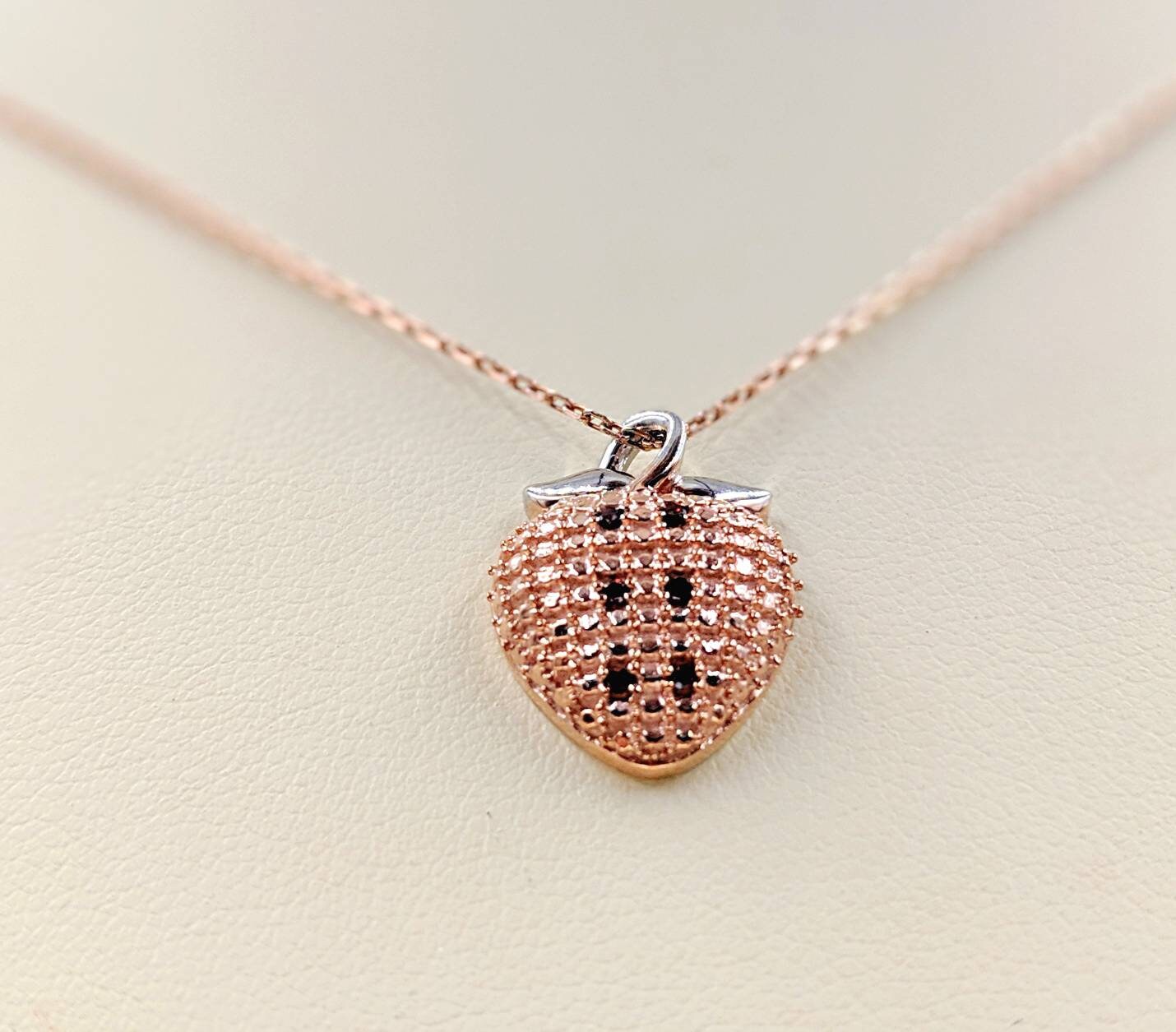 Diamond & Rose Gold Strawberry Necklace 925 and Diamond Berry - Etsy