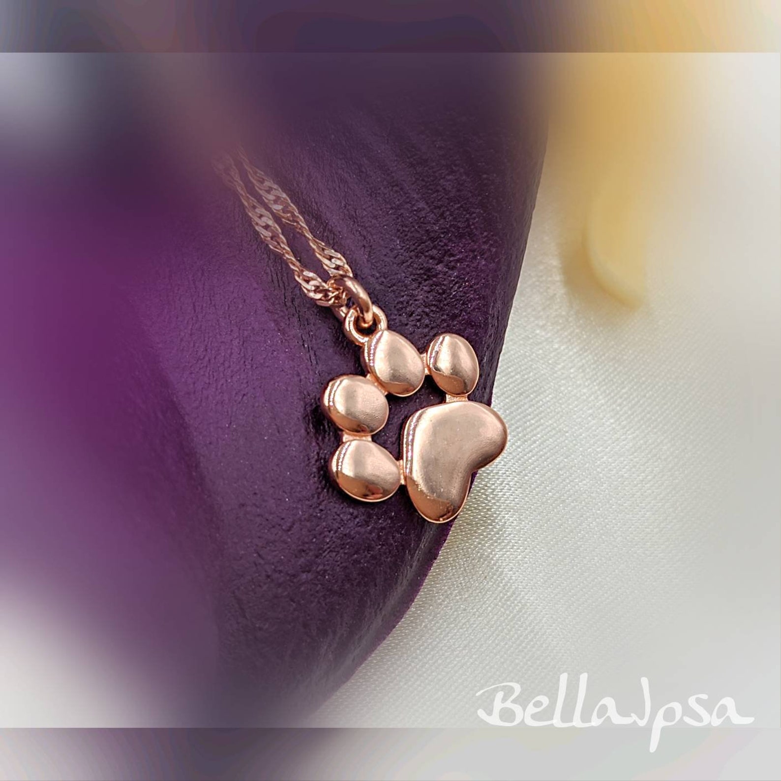 Rose Gold Paw Necklace; Dog Paw Pendant W Rose Gold Chain; 925 Sterling ...