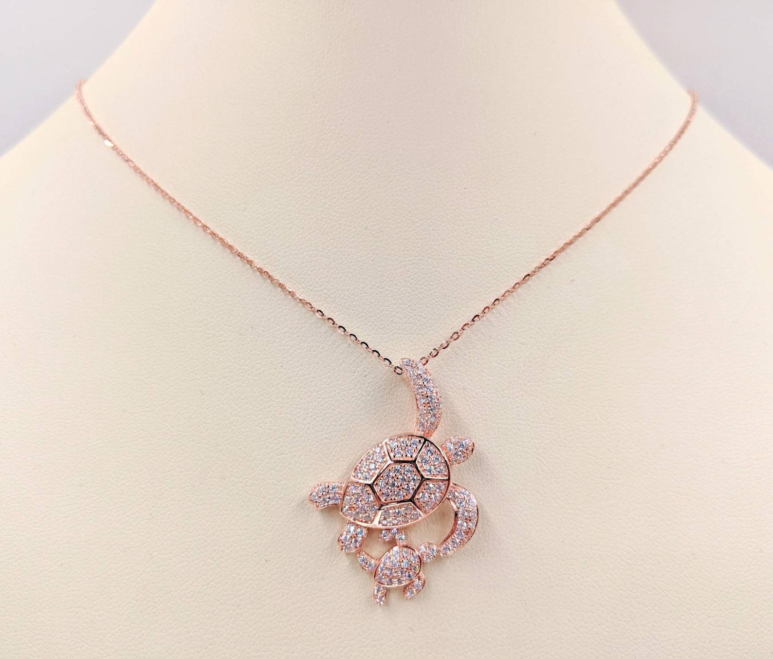Rose Gold Turtles Rose Mother & Baby Sea Turtle Necklace 925 - Etsy