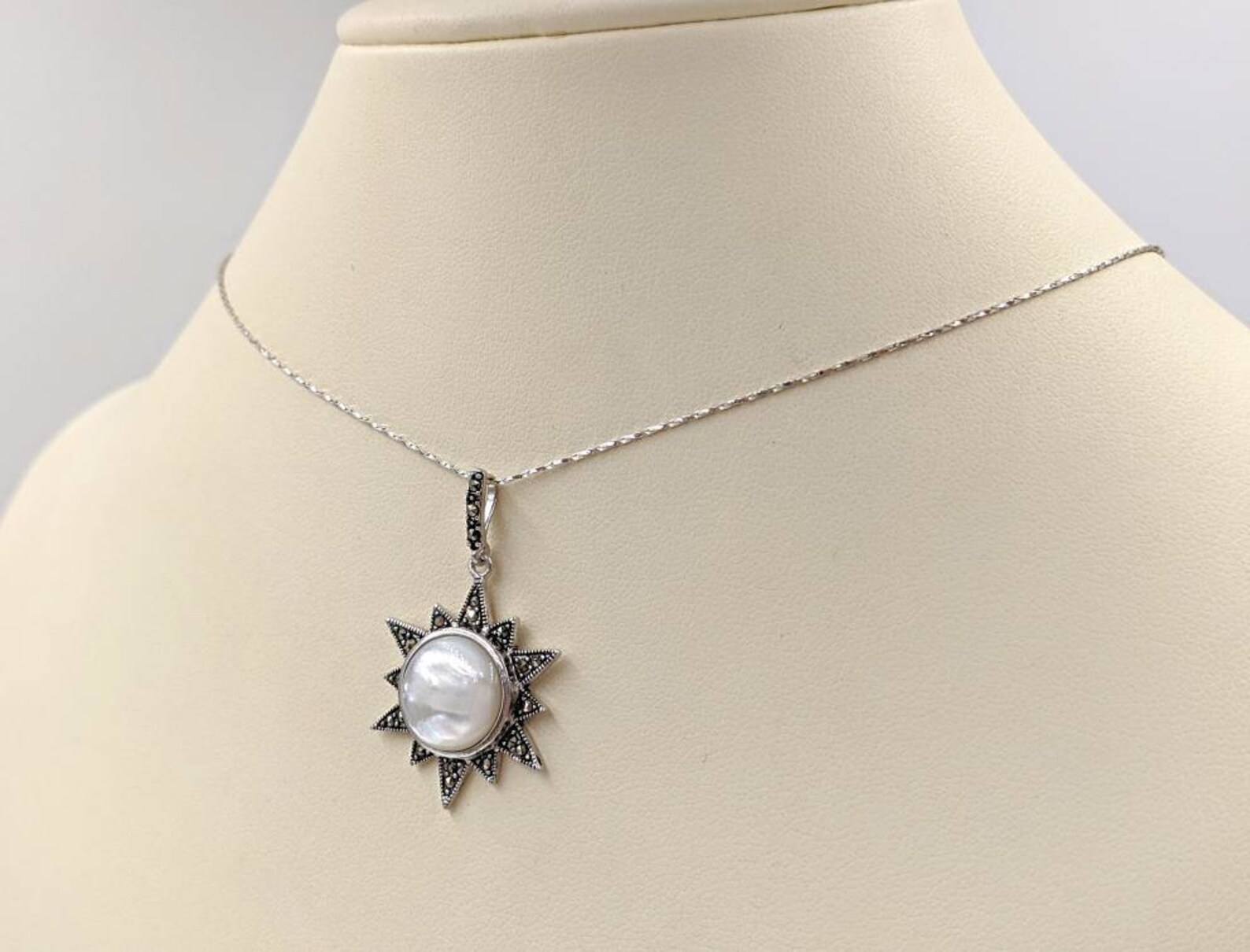 925 Marcasite and Mother of Pearl Sun Necklace 925 Sterling - Etsy