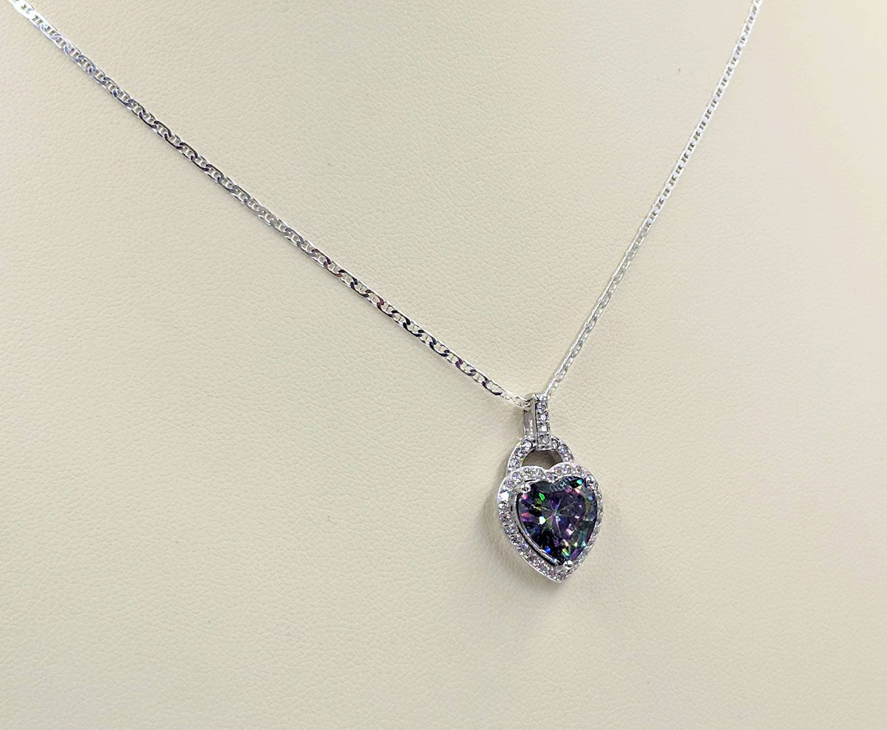 Rainbow Topaz Heart Necklace; 925 Sterling Silver Mystic Topaz Heart ...