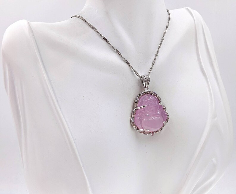 Pink Jade Buddha; 925 Buddha Necklace; Silver Buddha Necklace; Silver ...