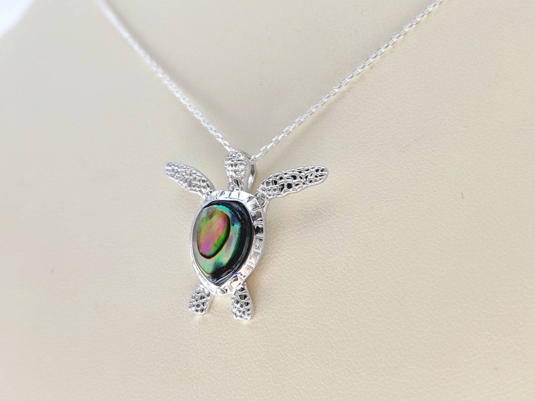 Sterling Abalone Shell Turtle Necklace; 925 Abalone Turtle Pendant; Sea ...