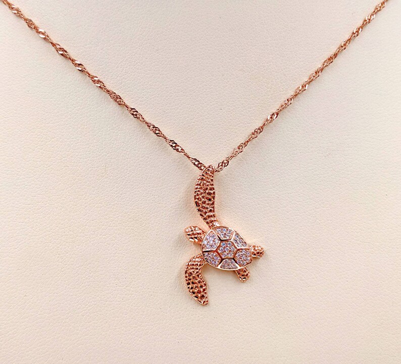Rose Gold Sea Turtle Necklace 925 Sterling & Rose Turtle 925 | Etsy