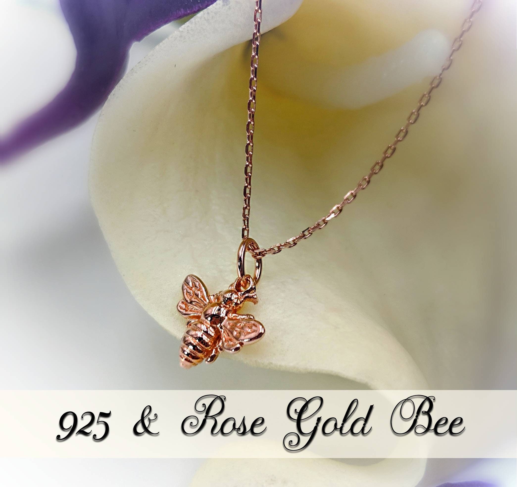 14K Vermeil Rose Gold Honey Bee 925 Necklace Sterling Bumble | Etsy