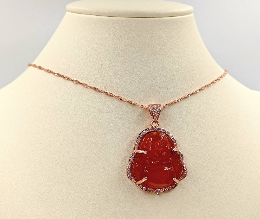 Rose Gold Genuine Red Jade Buddha; 925 Buddha Necklace; Rose Gold ...