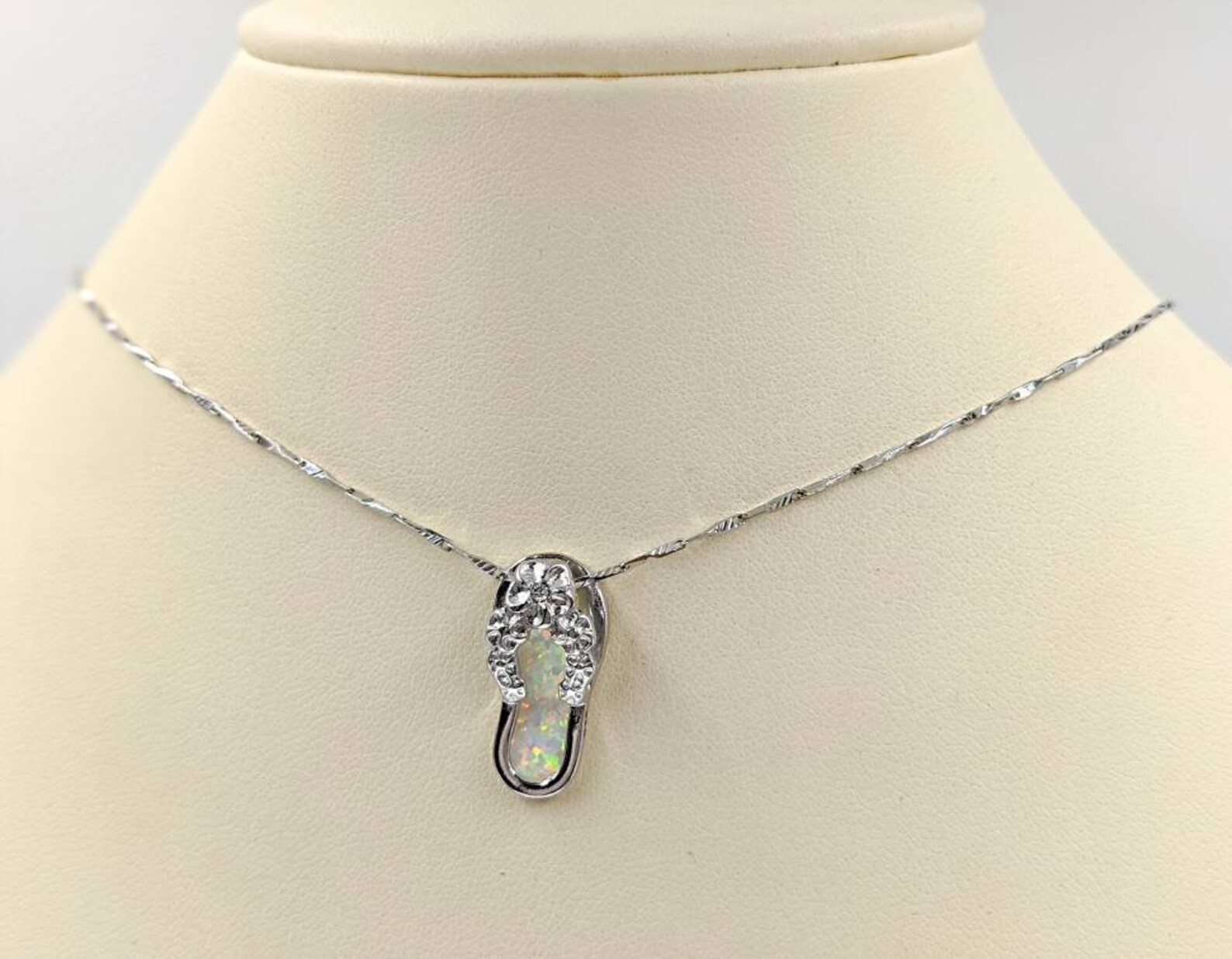 925 Silver Flip Flop Necklace; Sterling Chain Necklace W Silver Opal ...
