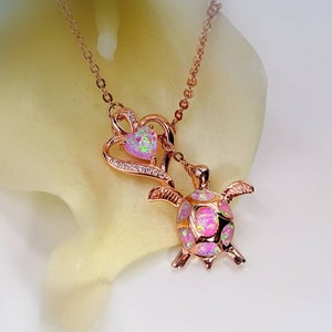 Rose Gold Turtle Infinity Y Necklace With Heart Center; Pink Opal ...